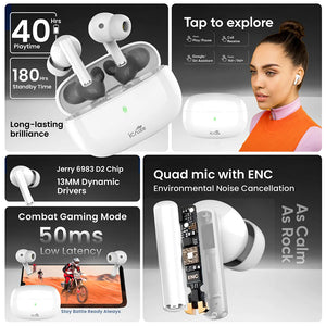 iCruze Combo Aura TWS Earbuds (White) + Maxpods TWS Earbuds (White)